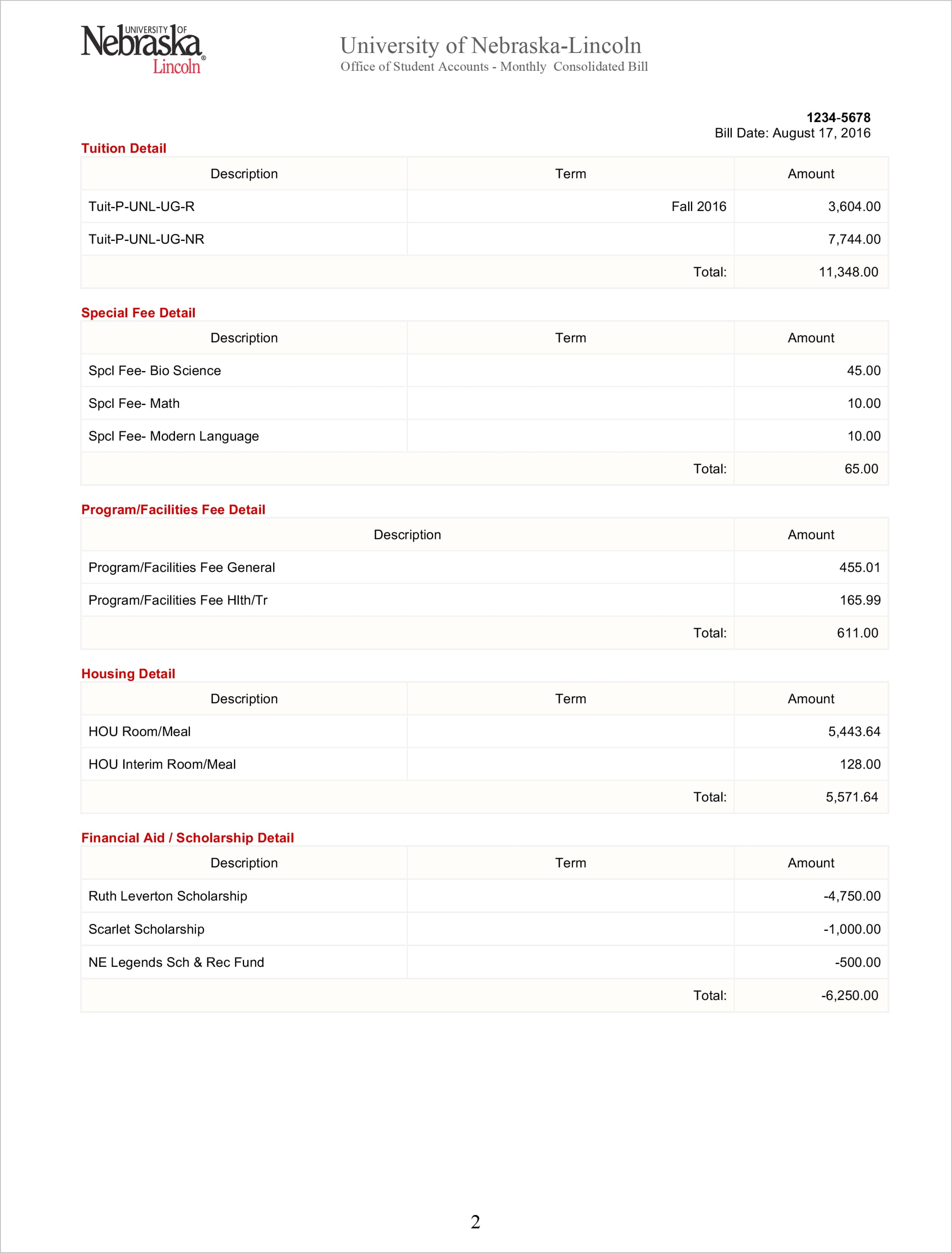 How to Read Your Bill | Student Accounts | Nebraska