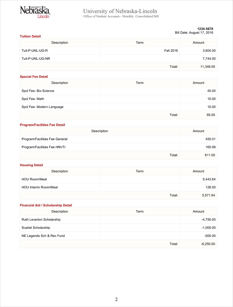 How to Read Your Bill | Student Accounts | Nebraska